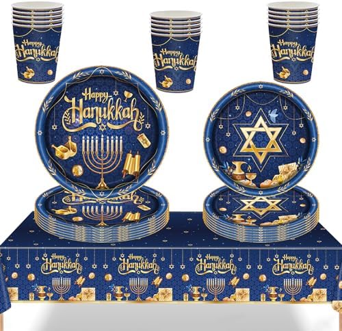 Amazon.com: Hanukkah Tableware Set Happy Chanukah Disposable Tableware ...
