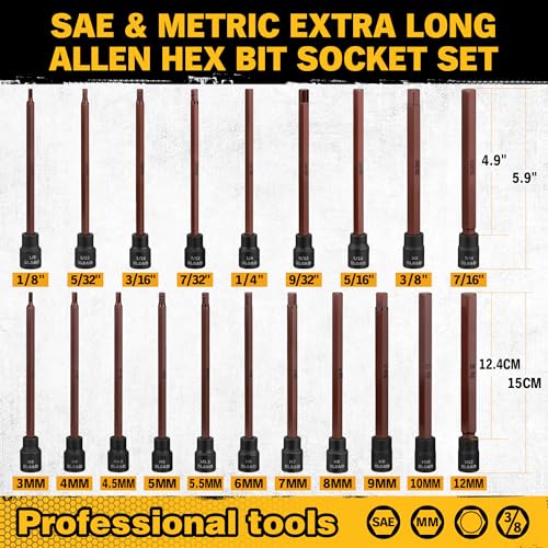 Snapklik.com : ELEAD Extra-Long Allen Hex Bit Socket Set: 20-Piece 3/8 ...