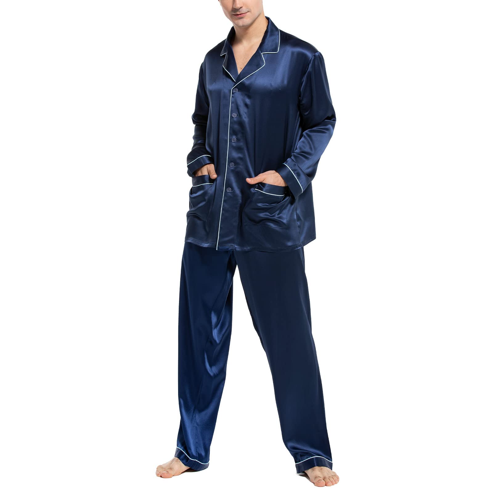 Cold Posh Mens Silk Pajamas Set Long Sleeve 2pc Luxury | Desertcart INDIA