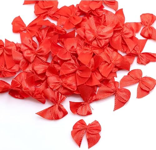 Small Bows for Crafts, 100 Piece Red Mini Fabric Satin Ribbon Bows ...