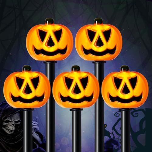 Amazon.com : Meteds 6 Pack Solar Pumpkin Stake Lights for Halloween ...