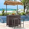 Amazon.com: HOMREST Outdoor Tiki Bar Set, 3 Pieces Wicker Patio Bar Set ...