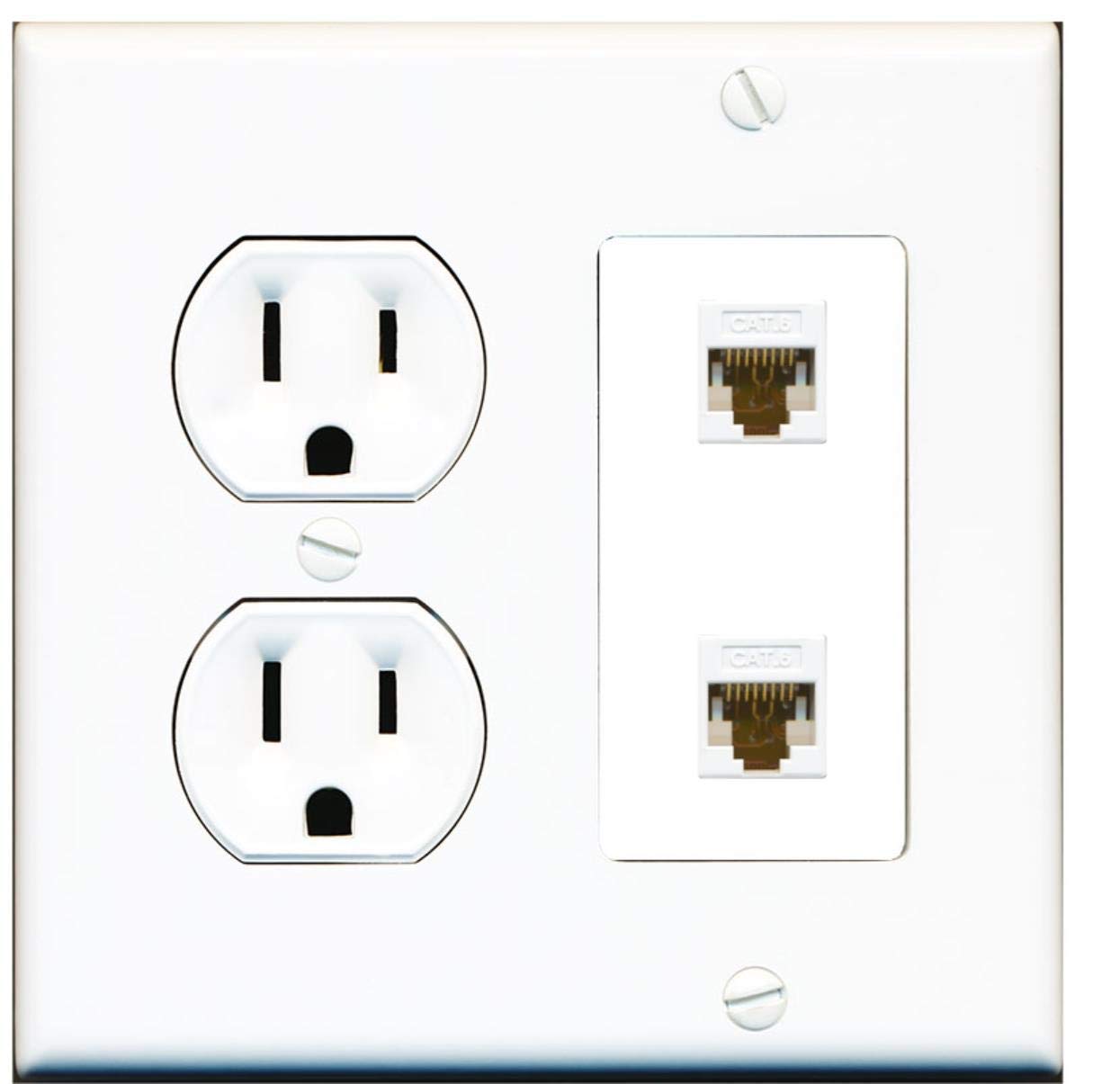 Amazon.com: 15 Amp Duplex Round Power Outlet 2 Port Cat6 Ethernet Wall ...