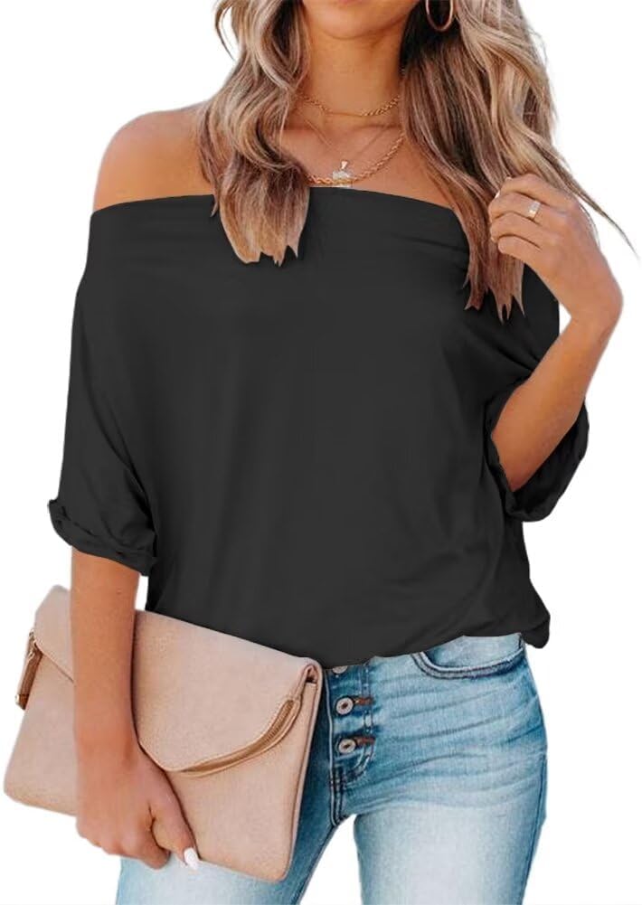 Womens Summer Off The Shoulder Shirts Casual Sexy Short Sleeve Tops ...