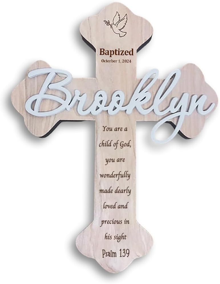 Amazon.com: Personalized Wooden Baptism Cross Sign with Kidname, Custom ...