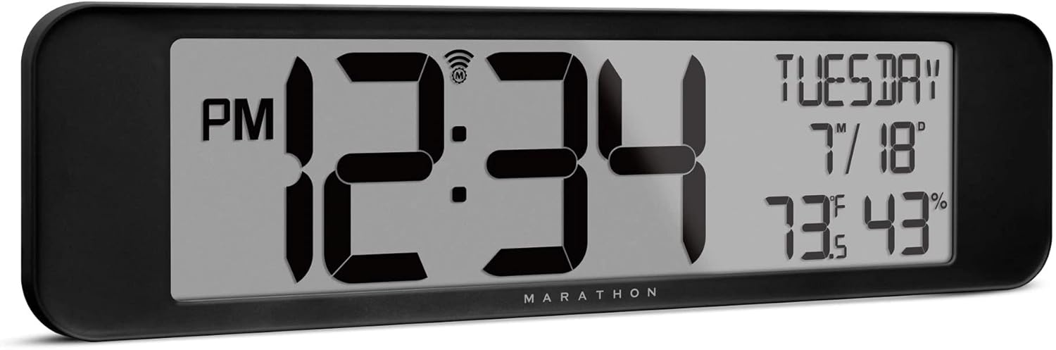 Marathon Oversized Digital Wall Atomic Clock with Temperature, Humidity ...