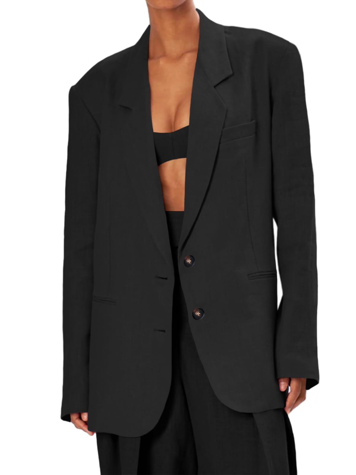 WHITE NOT BLACK Cicy Bell Women's Casual Linen Blazer Open Front Long ...