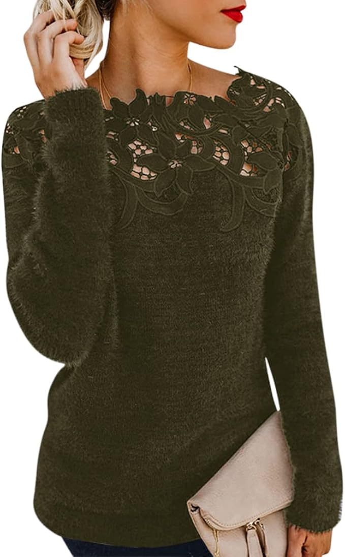 ORANDESIGNE Pull Femme Hiver Chaud Chic Et Élégant Pullover Dentelle ...