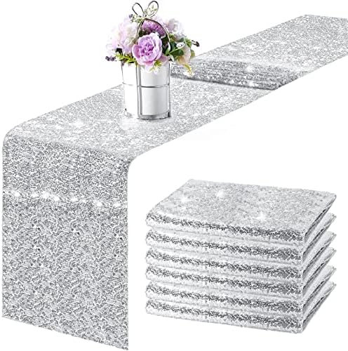 Amazon.com: Mixweer 24 Pcs 12 x 108 Inch Silver Sequin Table Runners ...