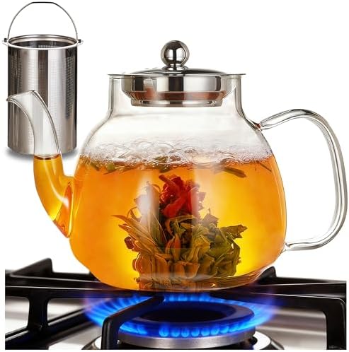 Amazon.com | MJZQCD 37oz/1100ml Glass Teapot with Removable Infuser ...