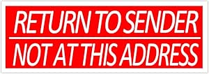 Amazon.com: Return to Sender Not at This Address Stickers,3X1 Inch ...