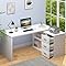 Amazon.com: HSH White L Shaped Desk with Drawers Shelves, 360 Rotating ...