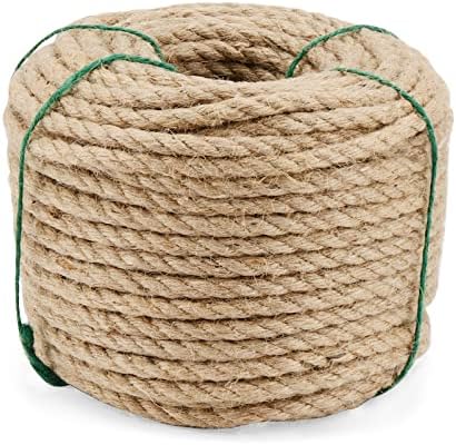 ZEONHAK 20m x 14mm Natural Thick Jute Rope, 65FT Twisted Hemp Rope ...