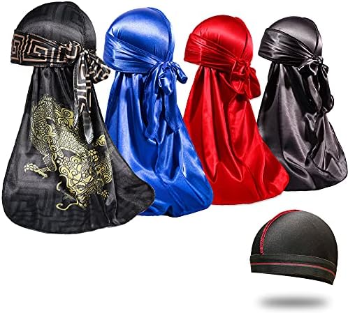 Amazon.com : 7 PCS Silky Durags with Long Tail and 1 Satin Wave Cap, Do ...