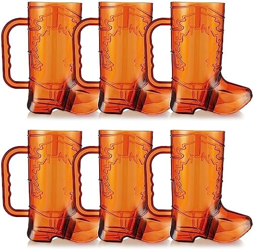 Amazon.com | 6 Pieces Cowgirl Cowboy Boot Mugs 16 oz Plastic Large ...