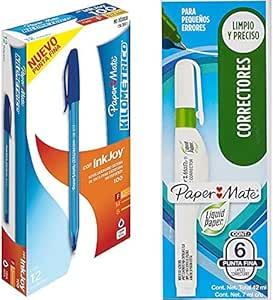 Pack Paper Mate Kilometrico Bolígrafo Punto Fino con Liquid Paper Pluma ...