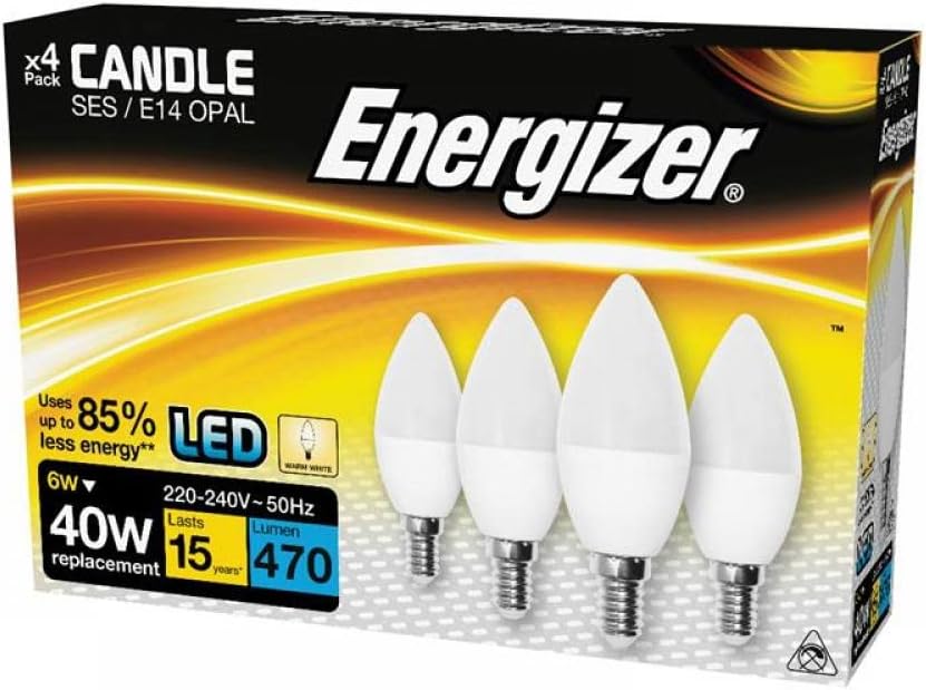 Energizer Led Candle 5.5W 40W Screw Bulbs 4 Pack (Warm White, E14 ...