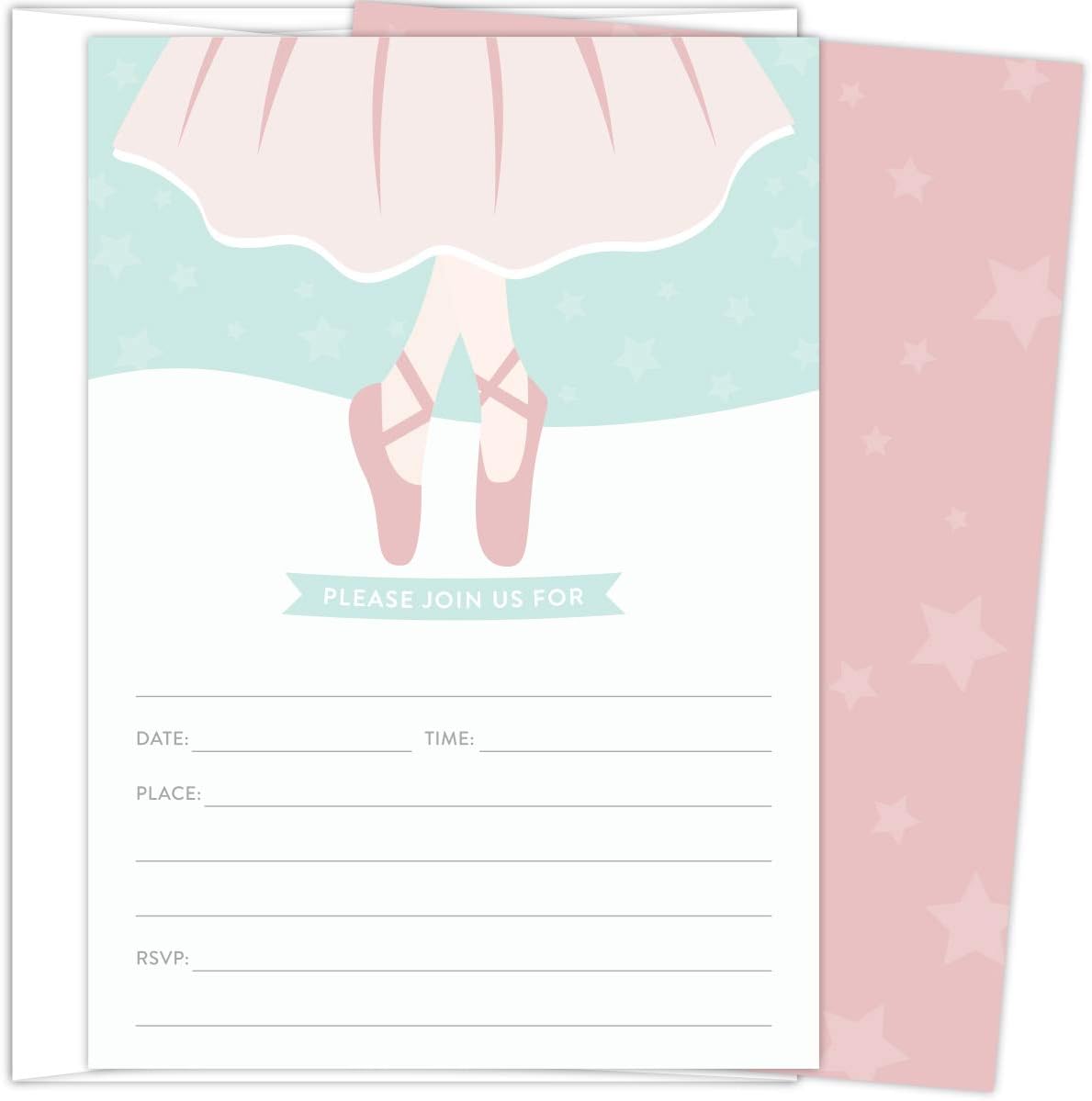 Amazon.com : Ballet Themed Dance and Twirl Birthday Party Invitations ...