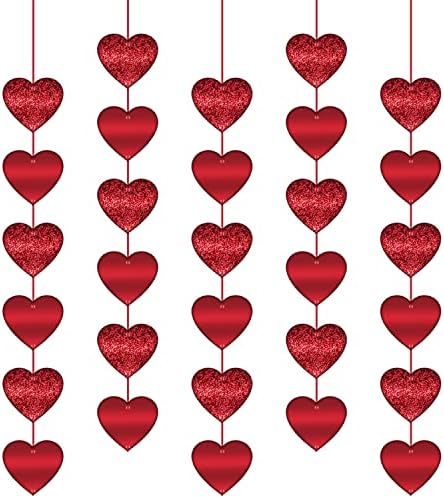 ALLY-MAGIC Red Hearts Glitter Garlands, 36pcs Hearts Hanging String ...