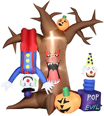 Outsunny 7ft Inflatable Halloween Ghost Tree with Upside-down Clown ...