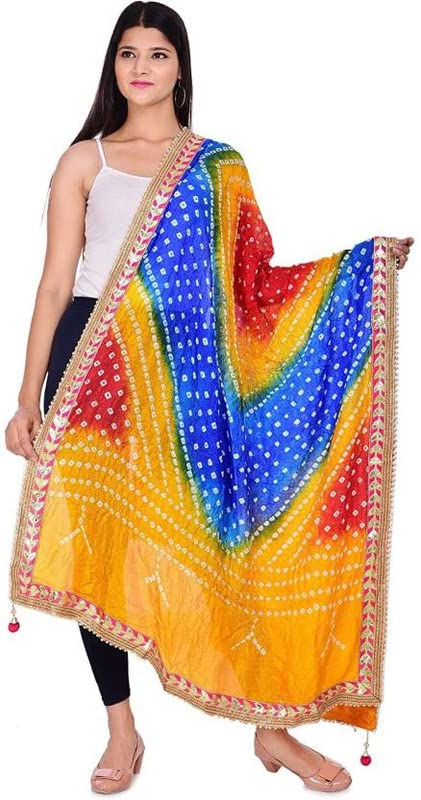 Buy JAIPURI पहनावा Women Silk Bandhani Gota Art silk dupatta With ...