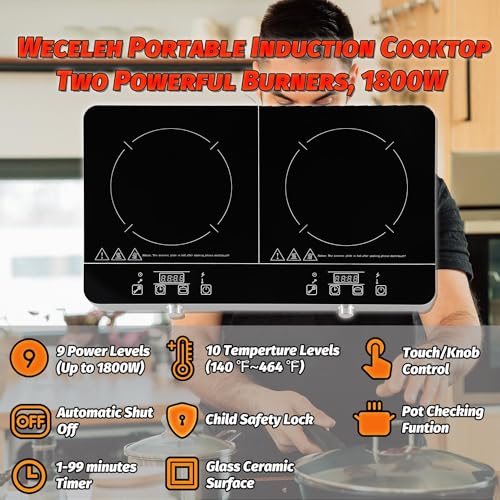 Weceleh Portable Double Dual Induction Cooktop 2 Burner, Two Burner ...
