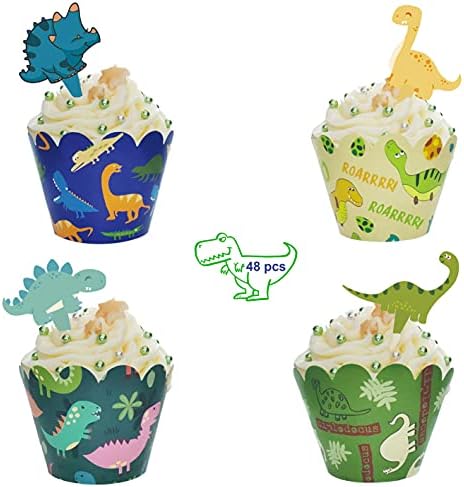Amazon.com: Dinosaur Birthday Party Cupcake Wrappers 48 pcs Kids ...