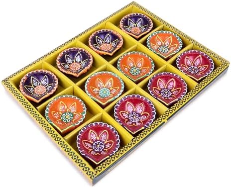 Amazon.com: 12 Pc Diwali Diyas | Shubh Labh Set, Laxmi Charan Set ...