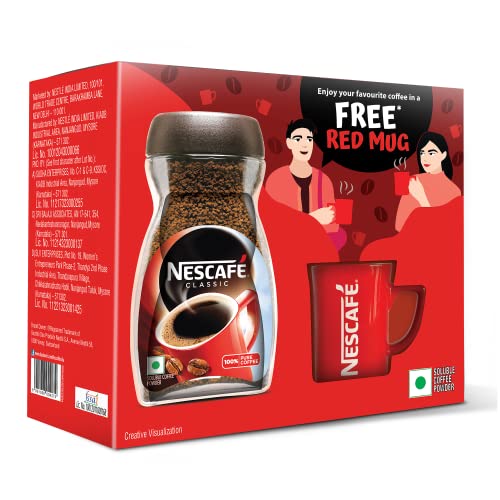NESCAFE Classic Instant Coffee Powder with a Free Red Coffee Mug, 190g ...