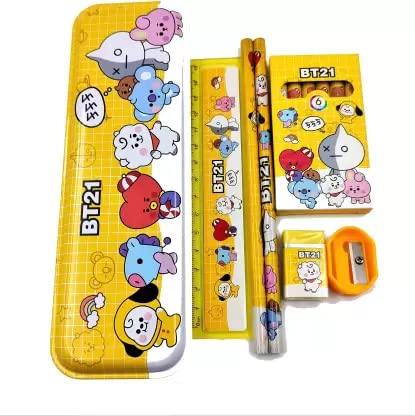 BTS BT21 Stationery Combo of Metal Pencil Box with Set of 2 Pencils ...
