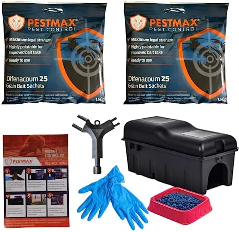 PESTMAX Rat Bait Box with Rat Poisoning Sachets - Professional Bait Station Rodent Control Kit ...