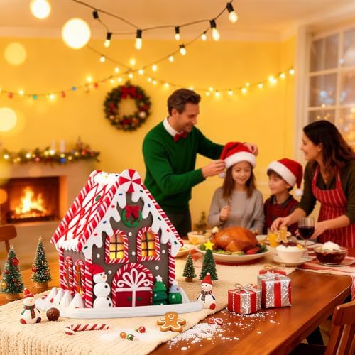 Amazon.com: BeeChip Gingerbread House Decorations, 6.3" Snow Cottage ...