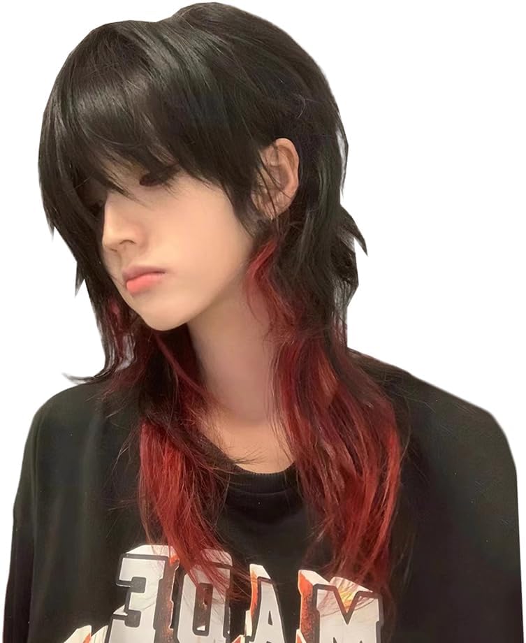 Amazon.com : Dai Cloud Black Red Mullet Wig for Women Layered Shaggy ...