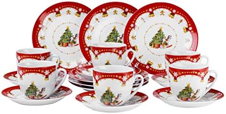 MamboCat Weihnachtstraum 12tlg Frühstücksset I Je 6X kleine Frühstücksteller & Kaffeebecher ...
