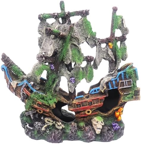 Amazon.com: Ulifery Aquarium Boat Shipwreck Sunken Pirate Ship Resin ...