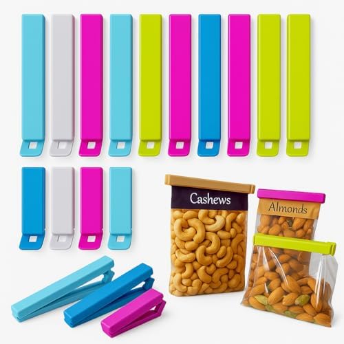 Bag Clips for Food Storage - Pack of 15 Sturdy Food Clips in 3 Assorted ...