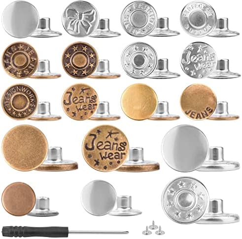 36Pcs Jeans Buttons Metal Replacement, 15mm 17mm 20mm Jean Button ...