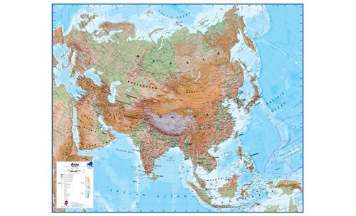 Maps International Asia Wall Map Physical Laminated And Board Mounted ...