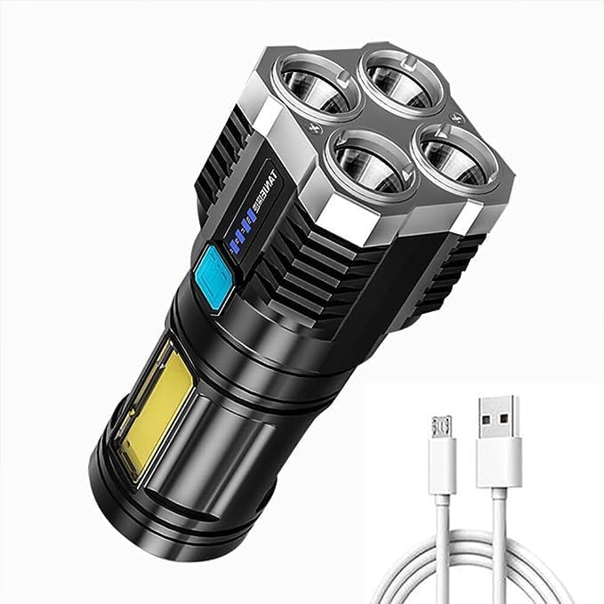 SHIVANSH HUB 4-core Super Bright Flashlight LED Torch Strong Light USB Rechargeable Outdoor ...