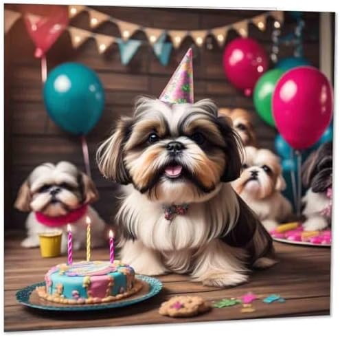 Shih Tzu Birthday Card Cute Funny Dog Bday Card 145mm x 145mm : Amazon.co.uk: Stationery ...
