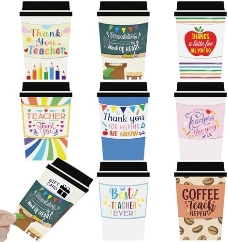 Amazon.com : Seeloowy 8 Pcs Teacher Appreciation Coffee Gift Card ...