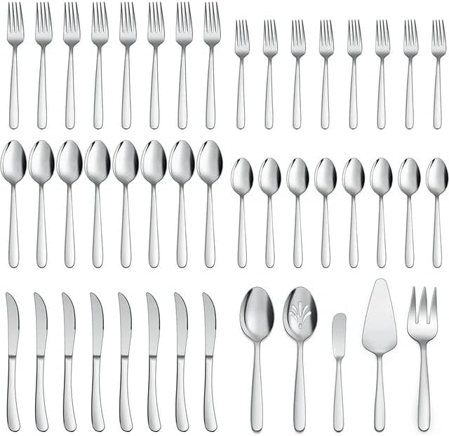 Amazon.com | 45-Piece Stainless Steel Silverware Set, Modern Design ...