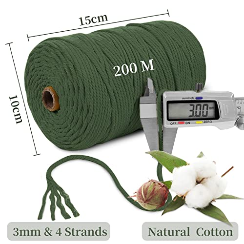 Uiopa Macrame Cord 3mm x 200m, Thick Macrame Rope Yarn Soft Natural ...