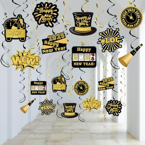 Amazon.com: 40Pcs Happy New Year Decorations 2025 Hanging Swirls, NO ...