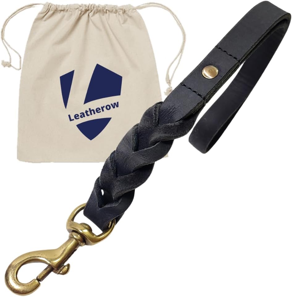 Amazon.com : Leather Short Dog Leash - 15 Inch Traffic Lead for Large ...