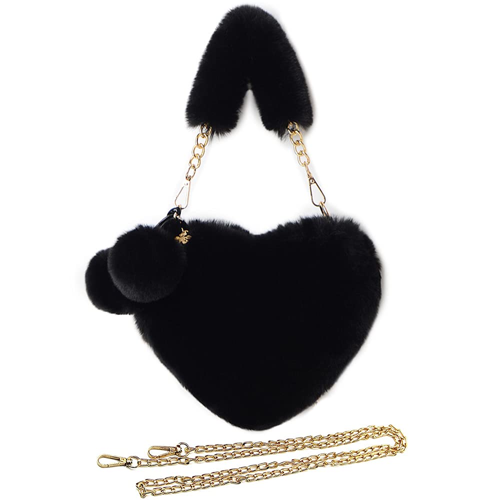 Rejolly Heart Shaped Purse for Women Fluffy Furry Bag for Girls Faux ...