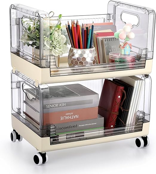 Kresal Double-Deck Collapsible Storage Shelves with Wheels, Plastic ...