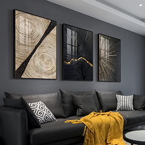 Amazon.de: HEHGVCF 3er Abstrakt Poster Set Schwarz Gold Jahresring Linien Wandbilder Gold ...