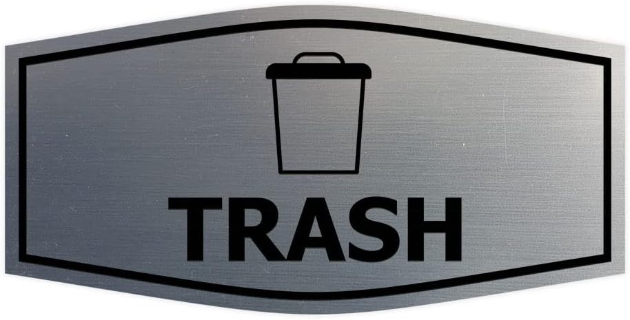 Amazon.com : Fancy Trash Sign (Brushed Silver) - Small : Office Products