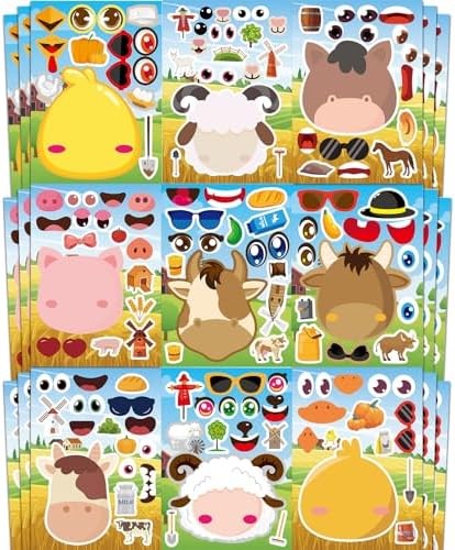 Amazon.com: 24 Sheets Farm Animals Stickers Party Favors Waterproof ...